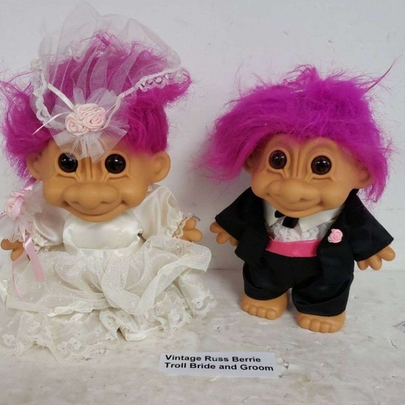 Russ | Toys | Vintage 99s 2 Troll Dolls 8 Russ Large Bride And Groom ...